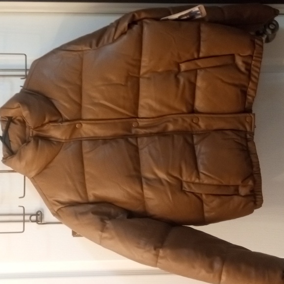 Ci Sono | Jackets & Coats | Coffee Color Vegan Leather Puffer Jacket ...